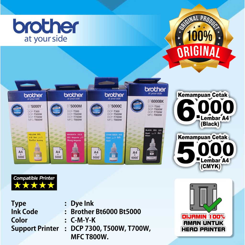 Jual Tinta Brother BT6000BK Original DCP T300, T500W, T700W, MFC T800W ...