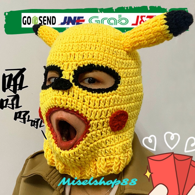 Jual topi topeng kupluk masker rajut pikachu pokemon mask halloween ...
