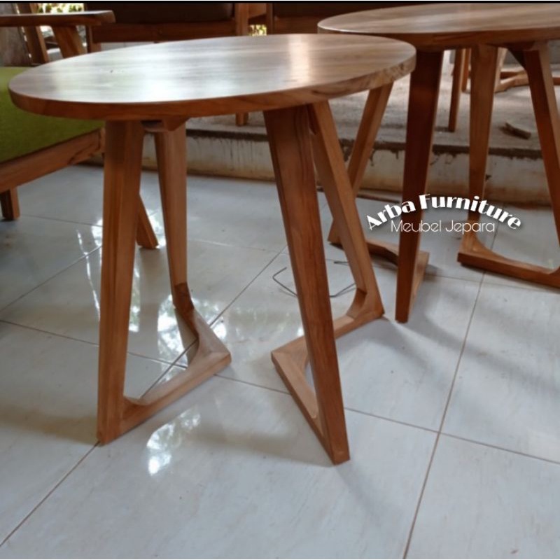 Jual Meja Cafe Minimalis Meja Teras Bulat Minimalis Kayu Jati | Shopee ...