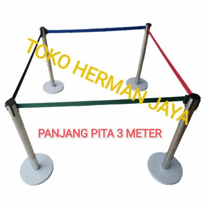 Jual tiang pembatas tiang antrian stainless Pita Antrian 3 meter 3m ...
