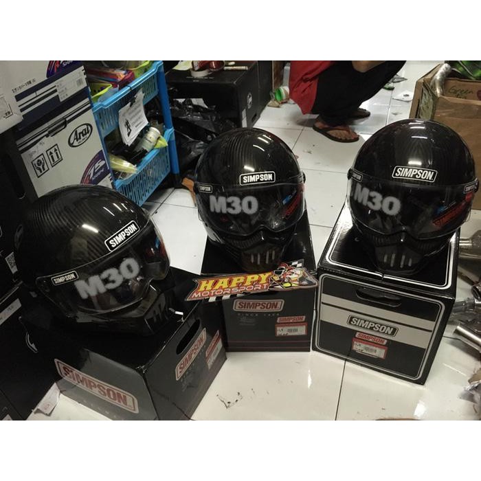 Jual HELM FULLFACE CARBON KEVLAR GLOSSY SIMPSON M30 CARBON SIZE M L XL ...