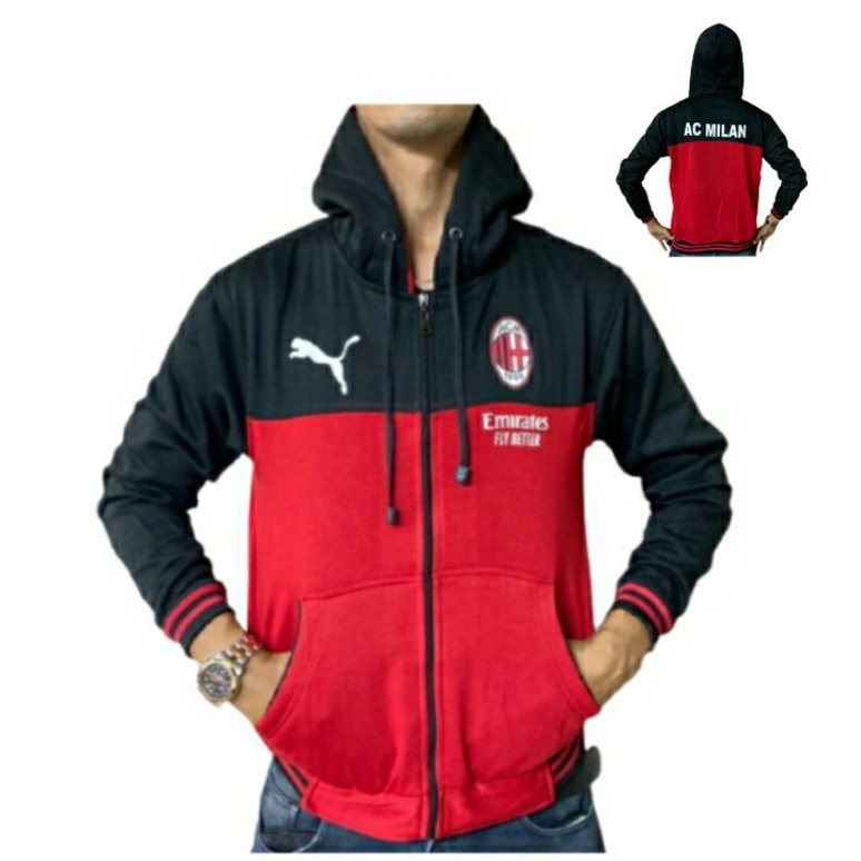 Jual Hoodie Zipper Hitam Merah//Zipper Combinasi Milan//Jaket Bola ...