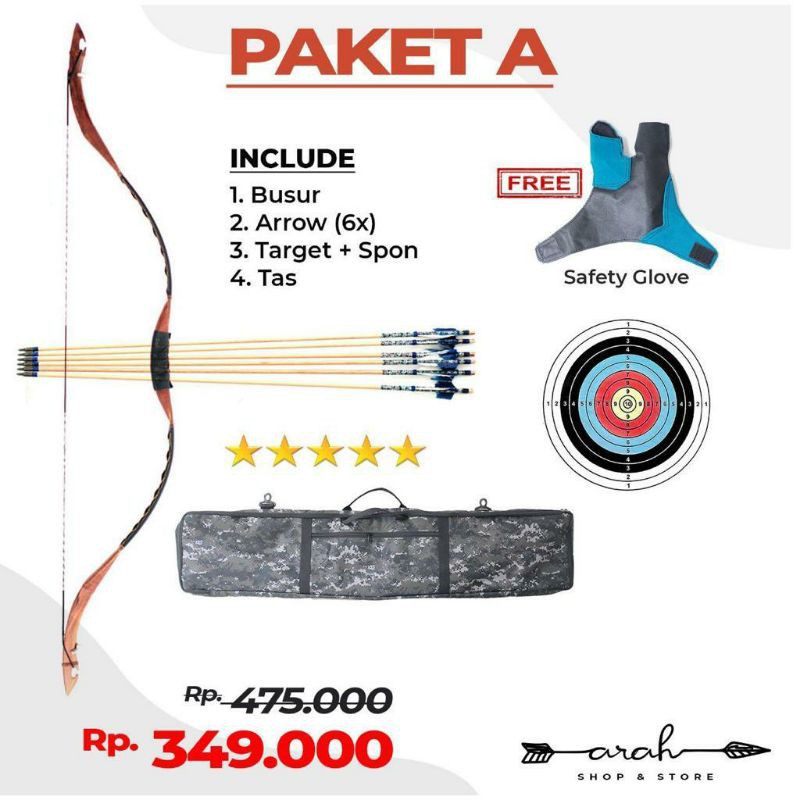 Jual Paket lengkap busur A (Busur+6 arrow+Tas panahan+Target ...