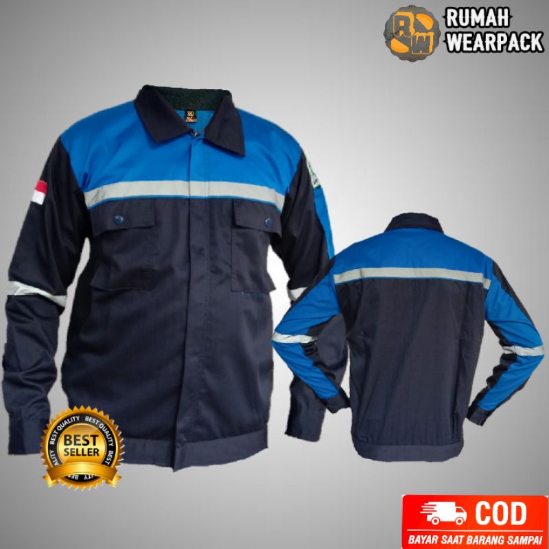 Jual Baju Kerja/ Wearpack Proyek/ Seragam Kerja Atasan Navy Kombinasi ...