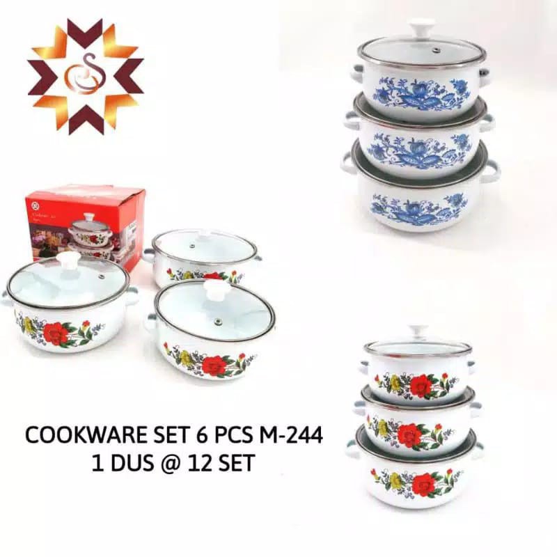 Jual Panci Bunga Set Enamel 3 Susun Tutup Kaca Tutup Stainless Steel ...