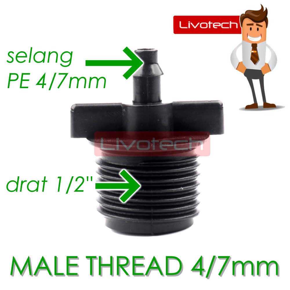 Jual Male Thread 7 mm Drat Connector 4/7 Konektor Pipa PVC 1/2" Selang ...