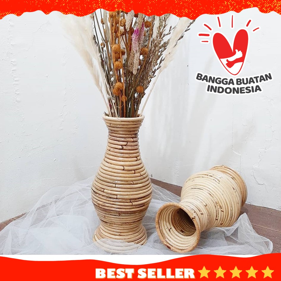 Jual Pot Vas Bunga Rotan Alami / Guci Rotan Dekorasi Rumah Ukuran 30CM ...