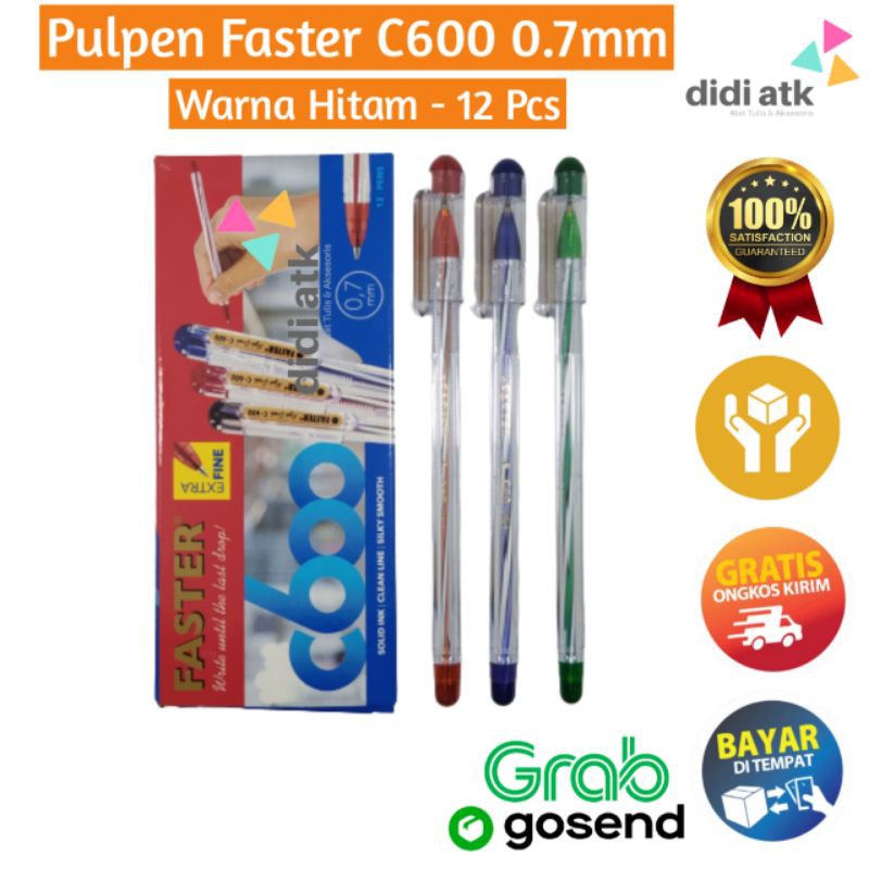 Jual Pulpen Pena Faster C600 / Ball Pen 0.7mm 12 Pcs | Shopee Indonesia