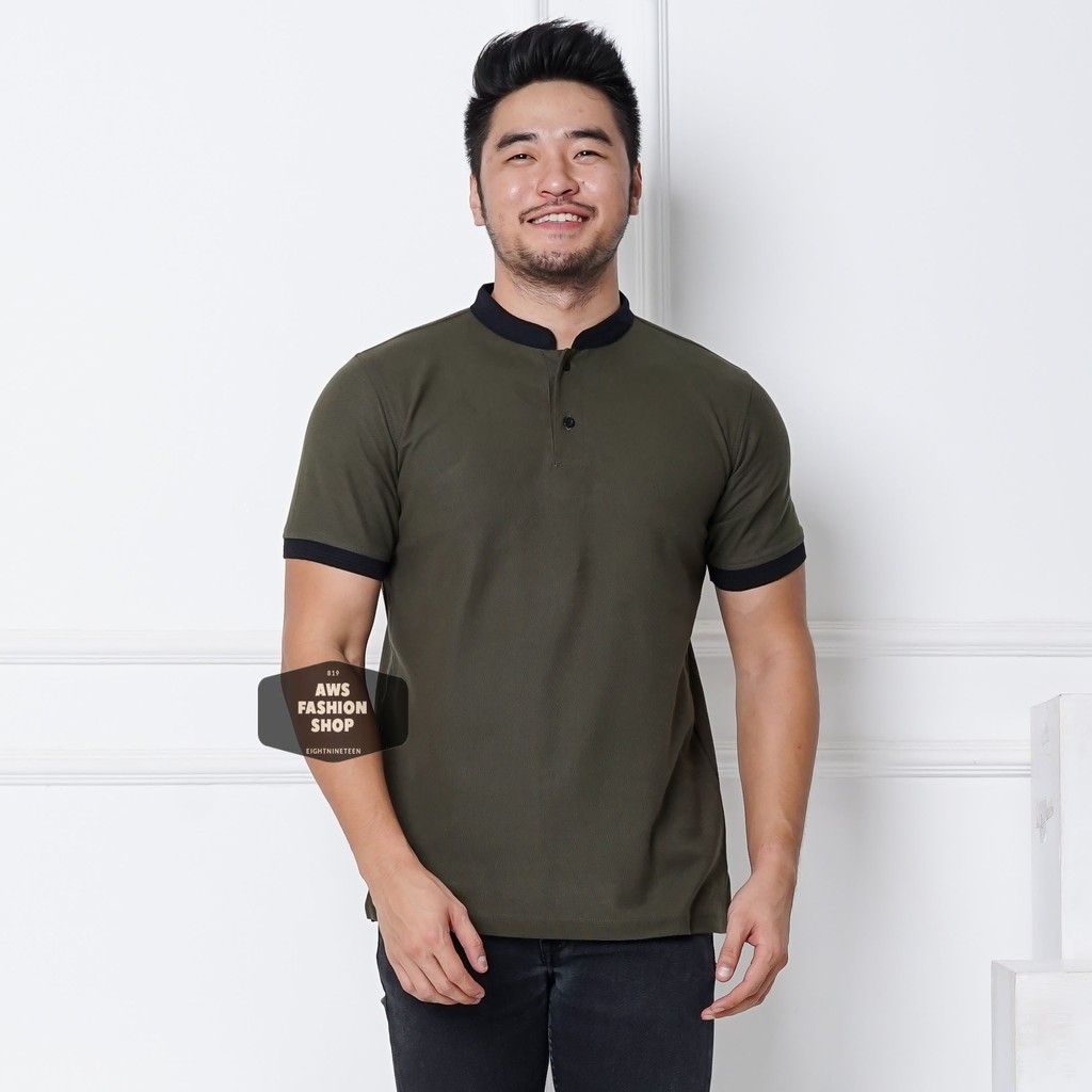 Jual Kaos Polo Pria Polo Shirt Kerah Shanghai Lengan Pendek Hijau Army ...
