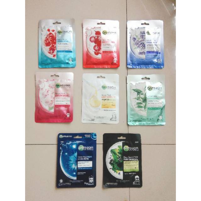 Jual Sheet mask Masker Garnier serum hydra bomb sakura white biru merah ...