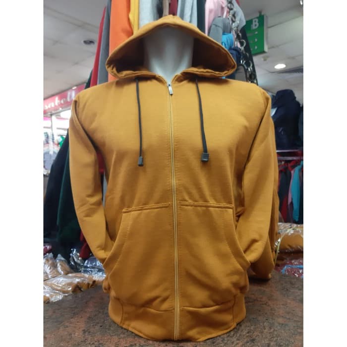 Jual PRE ORDER jaket hoodie zipper polos warna kuning kunyit allsize ...