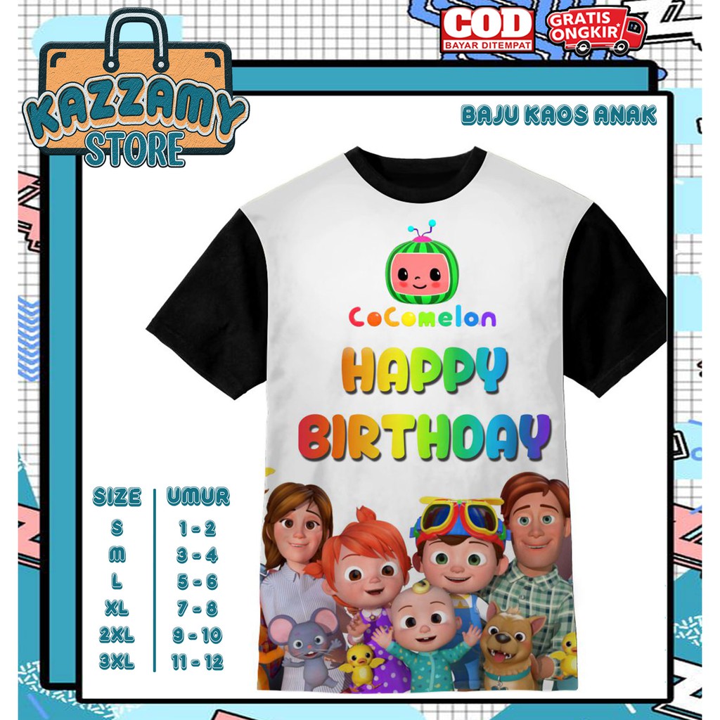 Jual Kaos Anak 3D Baju Anak Coco Melon Family Happy Birthday - Kaos ...
