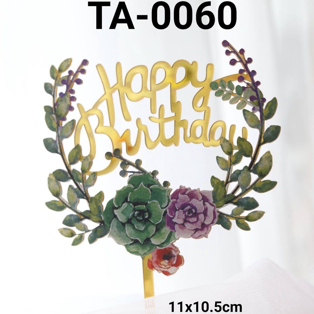 Jual TA-0060 Cake topper akrilik tulisan happy birthday bunga yamama ...