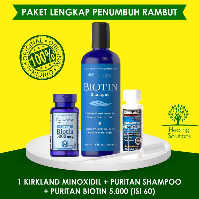 Jual Paket Kirkland Minoxidil + Biotin 5000 Mcg + Puritan Shampo 354ml ...