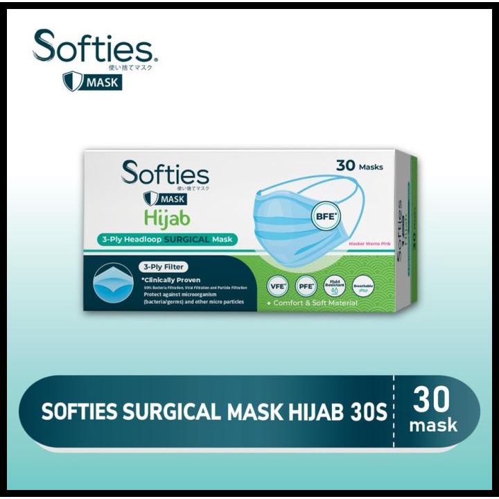 Jual Softies Surgical Mask Hijab 30S Isi 30 Masker Headloop Spt Sensi ...
