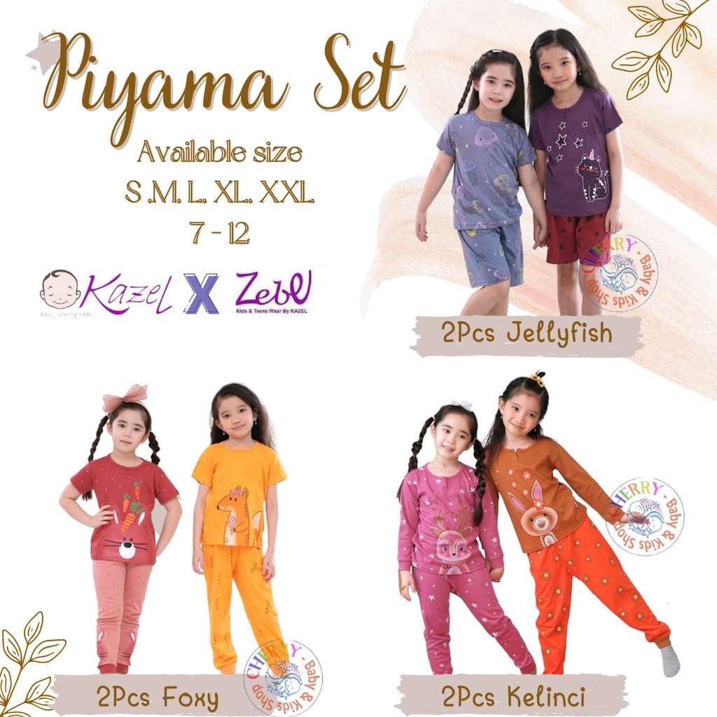 Jual 2 setelan Kazel x Zebe Piyama Girl Foxy / Jellyfish / Kelinci Edition (0-12 tahun) CBKS SO ...