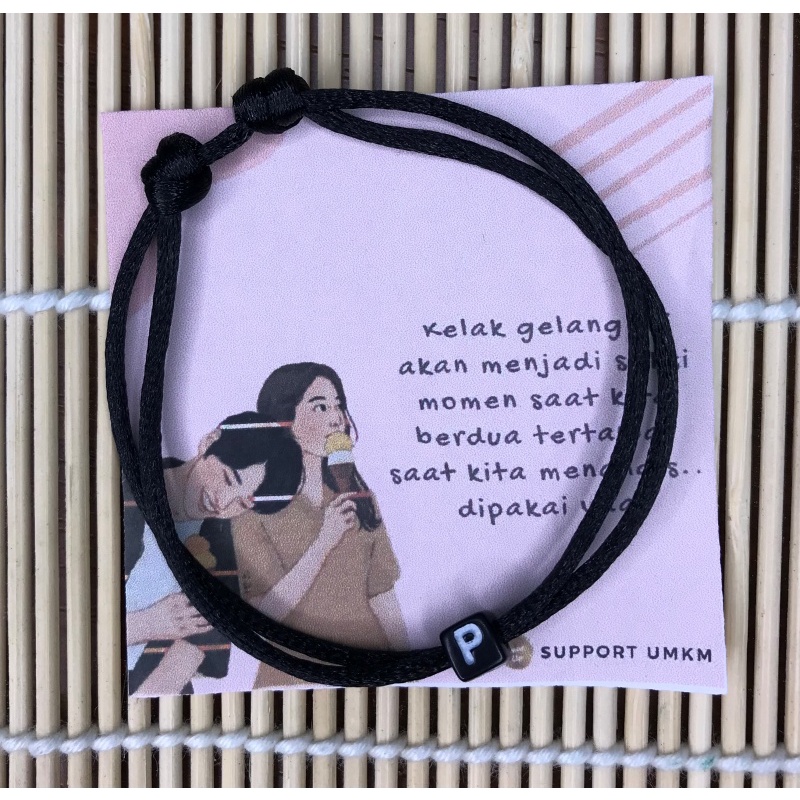 Jual MORYMOSHI B01 Gelang Inisial Couple Tali Satin Hitam A-Z | Shopee ...