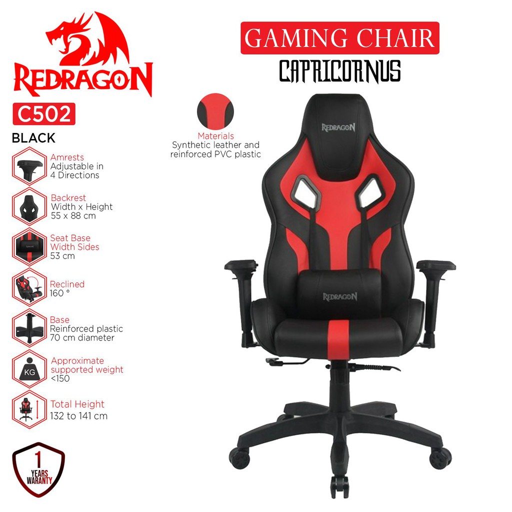 Jual REDRAGON CAPRICORNUS C502-BR PRETO CADEIRA GAMING - BLACK-RED ...