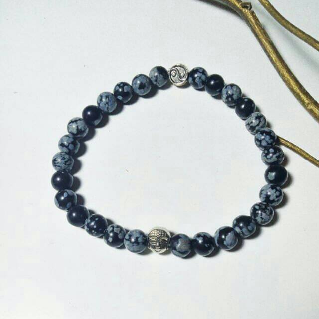 Jual Gelang Batu Alam / Sadega Bracelet (Snowflake Obsidian Beads ...