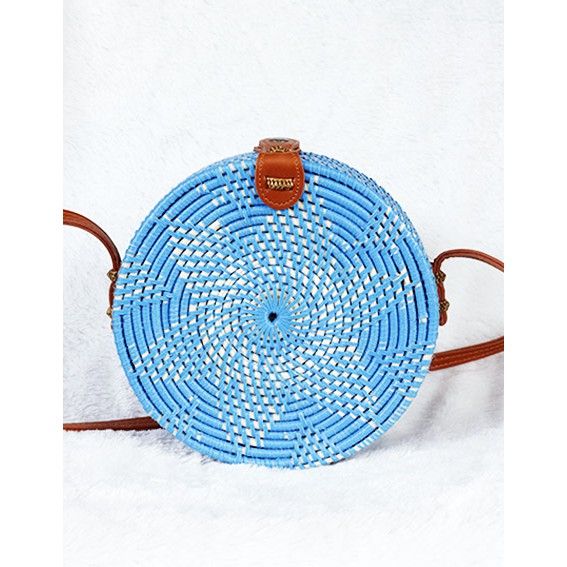 Jual Tas Rotan Bali Bulat Kekinian Diameter 20cm Warna Biru | Shopee ...