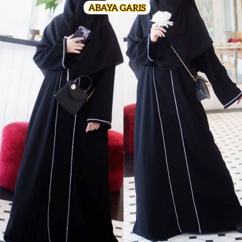 Jual Abaya Hitam List Garis Termurah Terlaris Bahan Jetbalck Saudi | Shopee Indonesia