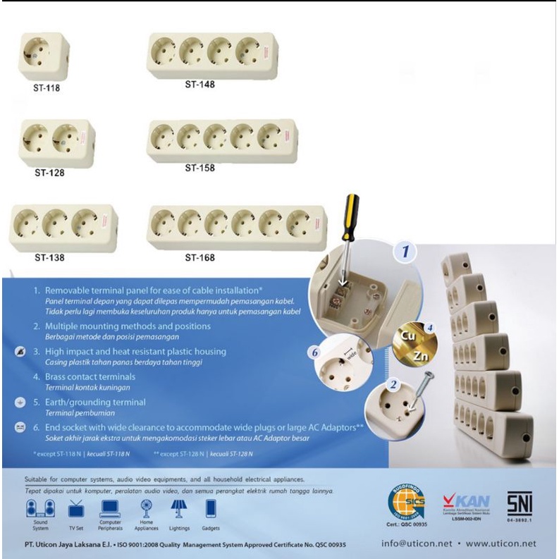 Jual Stop Kontak Terminal Kuningan Uticon 1 2 3 4 | Shopee Indonesia