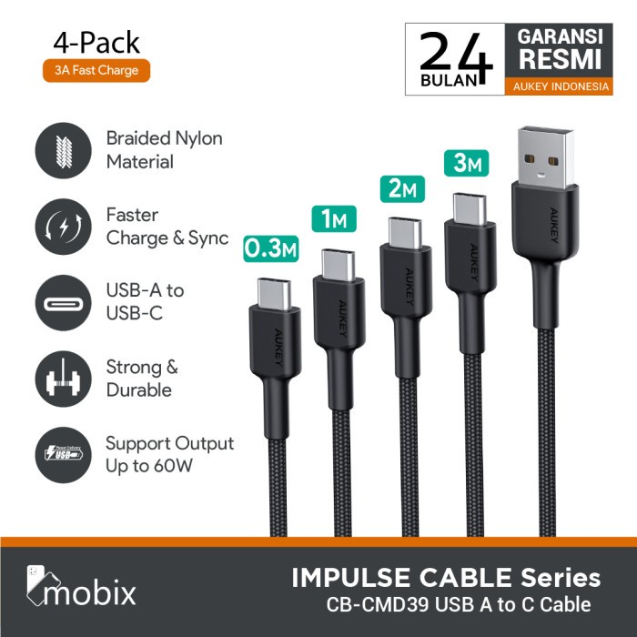Jual Kabel Charger Aukey Impulse Cable Series CB-CMD39 USB A to C ...