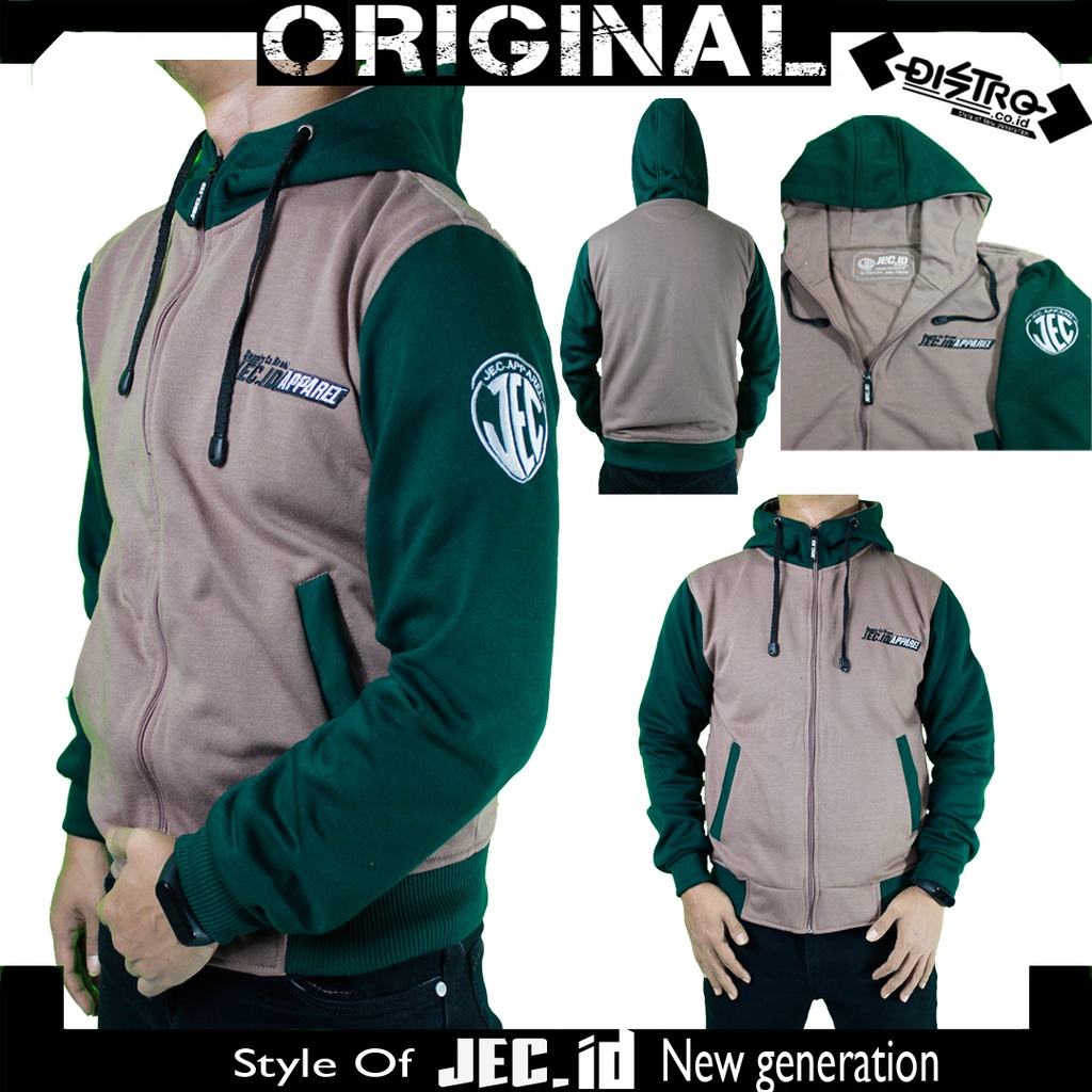 Jual Jaket Hoodie Premium Jec Apparel Mocca Combi Hijau Botol | Switer ...