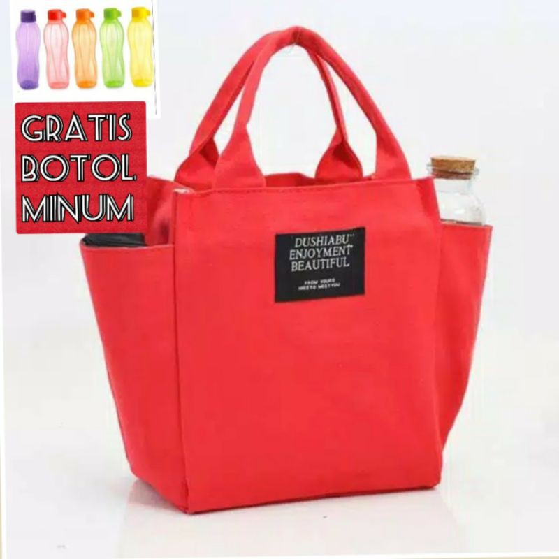 Jual Tas Bekal Kanvas Canvas Lunch Bag Tempat Bekal Makanan Lucu Cute ...