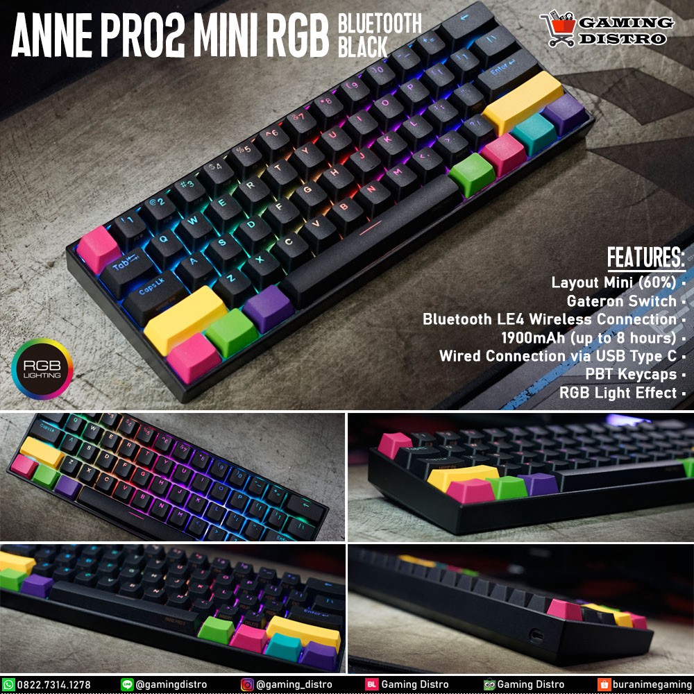 Jual Anne Pro 2 Mini Bluetooth Mechanical Keyboard - Anne Pro II Mini Black | Shopee Indonesia