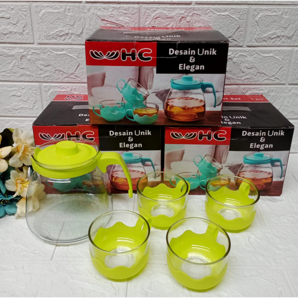 Jual TEA POT Saringan Kaca Set isi 5 in1 Teapot Warna Polos Teko Tempat ...