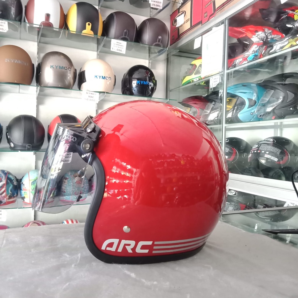 Jual ARC Strip Helm Half Face Kaca Bogo Datar Original Merah Maroon ...