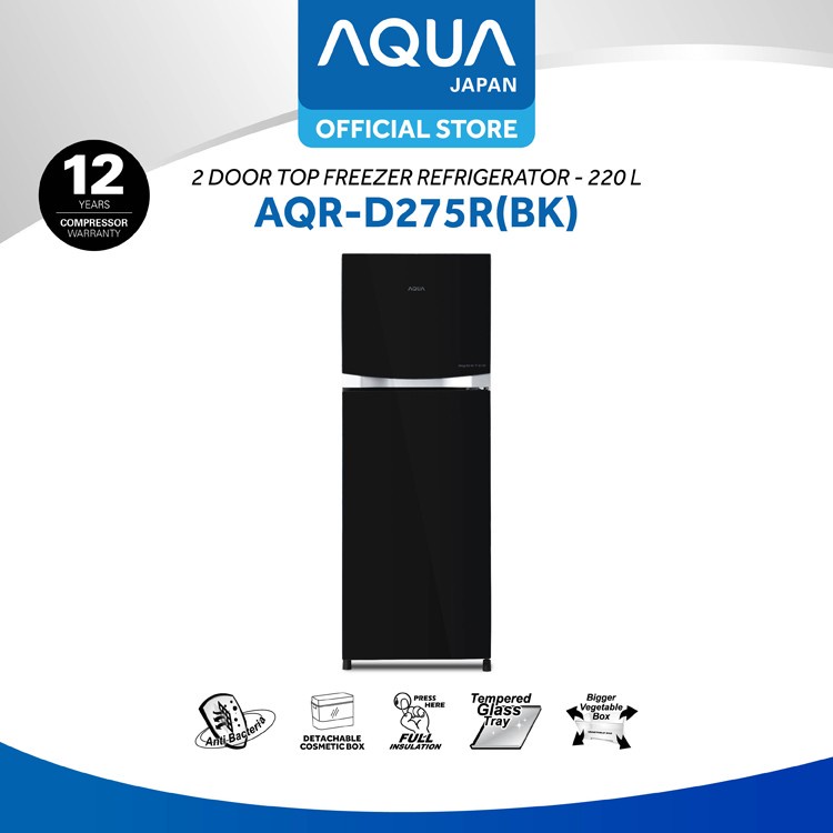 Jual AQUA JAPAN AQR-D275R(BD) Kulkas 2 Pintu Inverter Glass Door 223 Liter | Shopee Indonesia