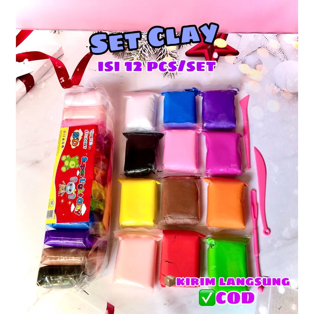 Jual CLAY ISI 12/MAINAN EDUKASI/ SOFT CLAY WARNA WARNI | Shopee Indonesia