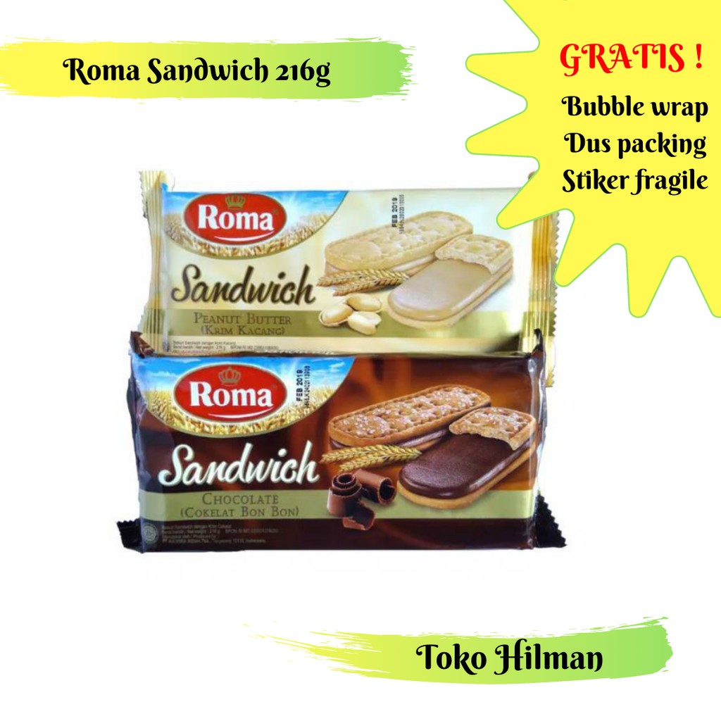 Jual Roma Sandwich Chocolate dan Peanut 216 g Wafer /Snack Coklat dan ...