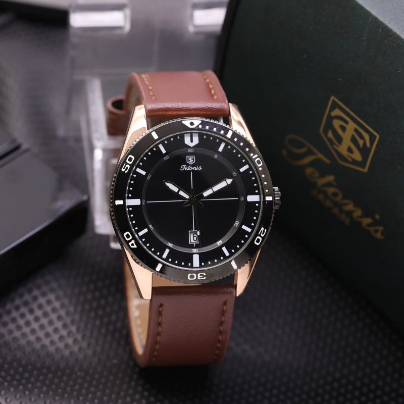 Jual Jam tangan pria tetonis original L216 kompas kulit tanggal aktif ...
