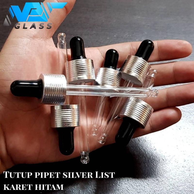 Jual tutup botol kaca pipet silver list hitam / tutup serum / tutup ...