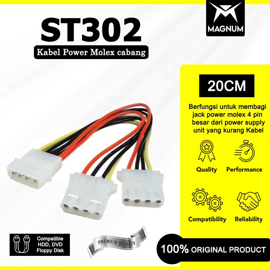Jual Kabel Power Molex 4 Pin MAGNUM Cabang Splitter PSU Power Supply ...