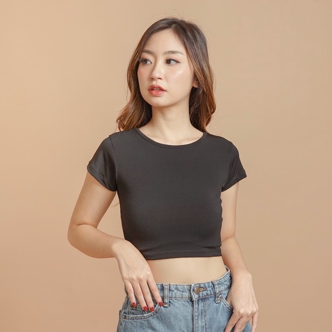 Jual MODAVIE - SKY CROP TOP Baju Wanita Crop Top Korea Basic Crop Tee Korean Kaos Wanita Slim ...