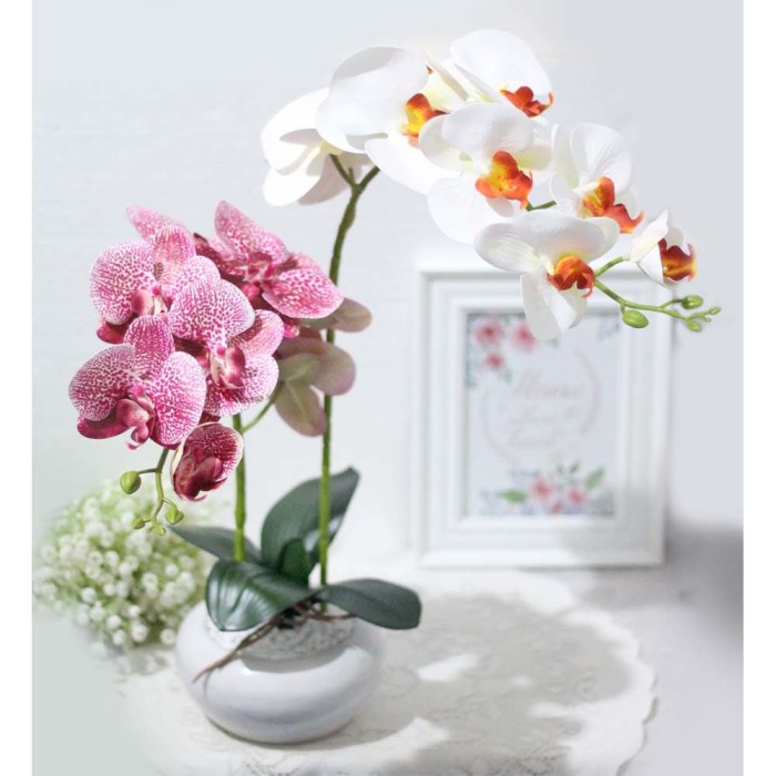 Jual bunga artificial plastik hias anggrek PREMIUM LATEX pot keramik B9 ...