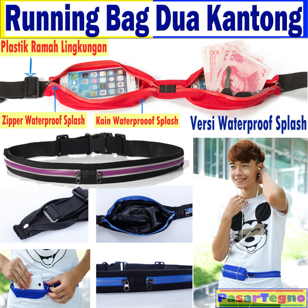 Jual Tas Pinggang Flexible Double Pocket Running Belt Tas Lari Sport ...