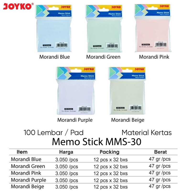 Jual Memo stick MMS30 / Sticky Note / Pelekat Stiker warna pastel MMS ...