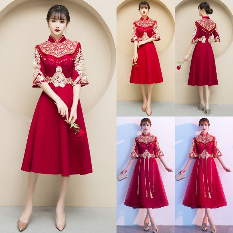 Jual CS-816 Custom size XS-5XL Gaun pesta impor gaun merah gaun sangjit ...