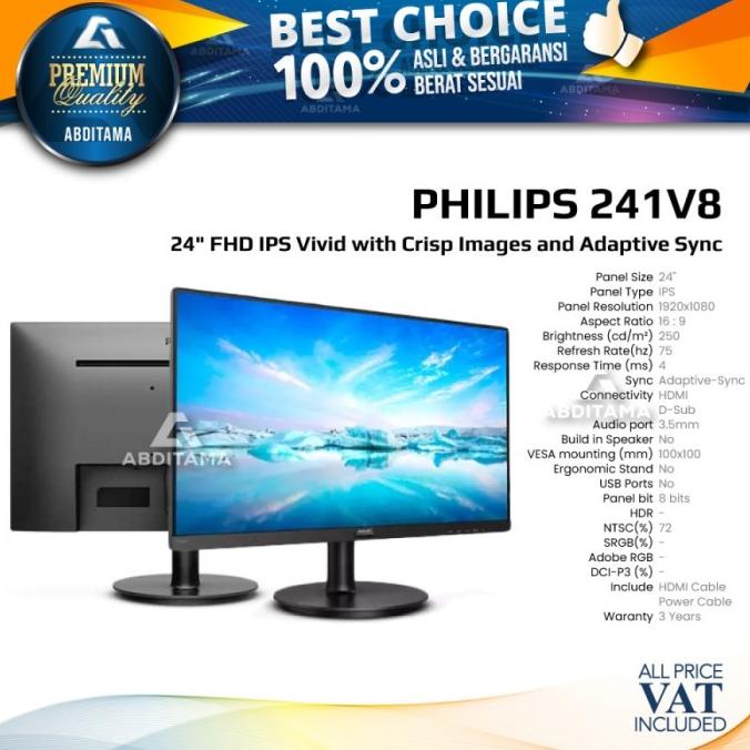 Jual Monitor LED Philips 241V8 24" IPS 1080p 75Hz 4ms VGA HDMI Vesa ...