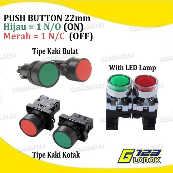 Jual Push Button Tombol Lampu LED 22mm 25mm On Off Merah Hijau Start Stop | Shopee Indonesia