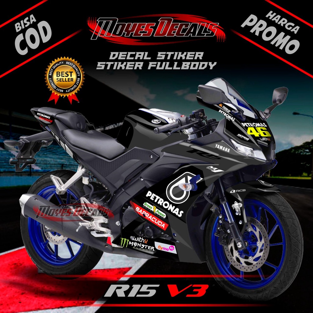 Jual Decal Sticker Yamaha R15 V3 - Motif Petronas Sport Fullbody Black ...