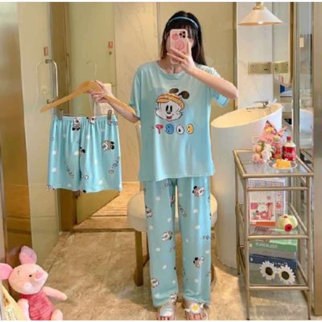 Jual Piyama wanita setelan baju tidur piama oversize 3in1 homewear ...