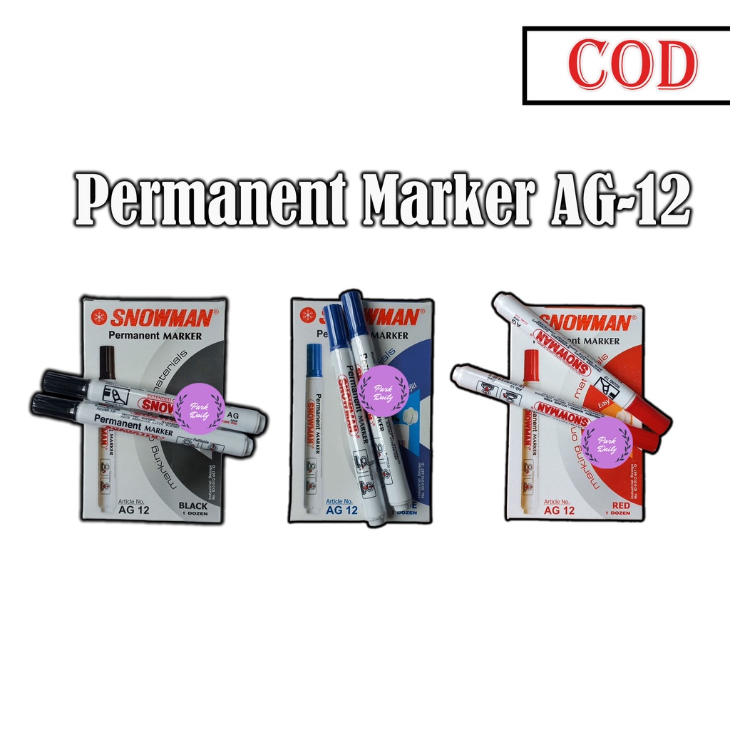 Jual Spidol Permanent AG 12 / Spidol Snowman permanent AG 12 pcs | Shopee Indonesia