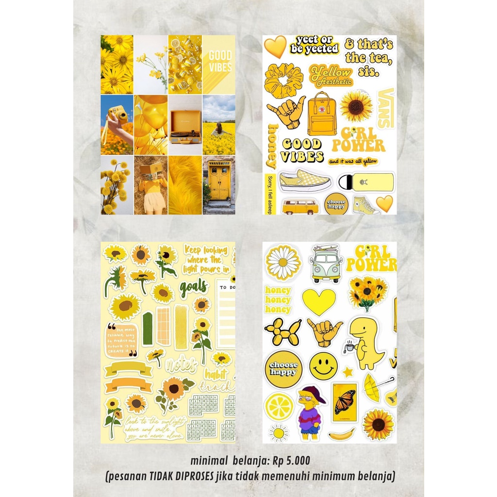 Jual yellow theme sticker for handphone/laptop/scrapbook journal ...