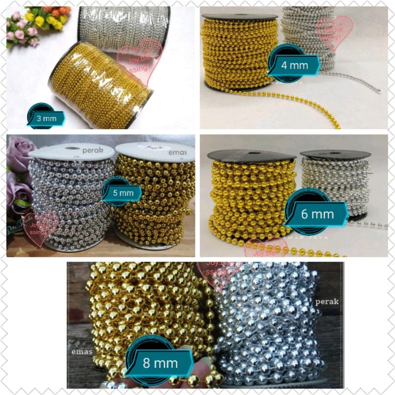 Jual MUTIARA RANTAI EMAS PERAK PER METER per 2 mtr/slinger rantai bola ...